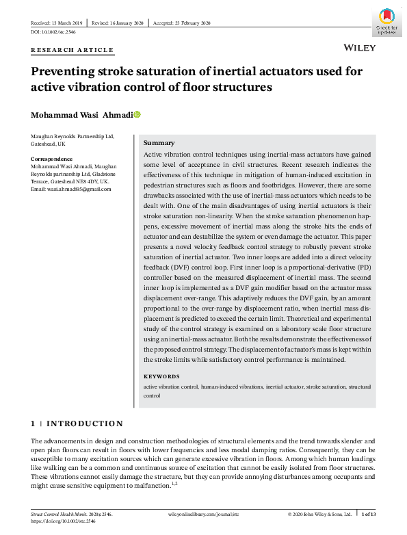 (PDF) Preventing stroke saturation of inertial actuators used for active vibration control of ...