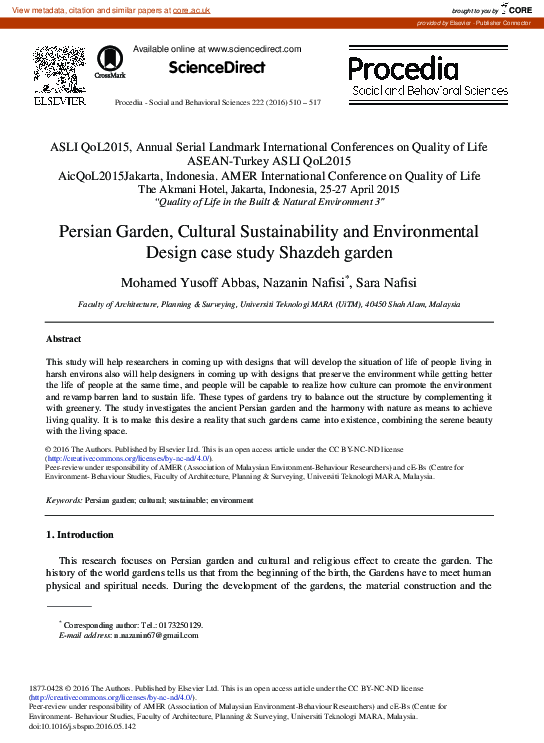 (PDF) Persian Garden, Cultural Sustainability and Environmental Design ...