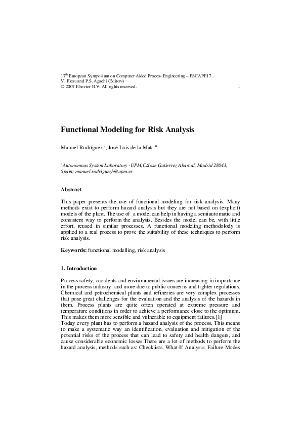 (PDF) Functional modeling for risk analysis