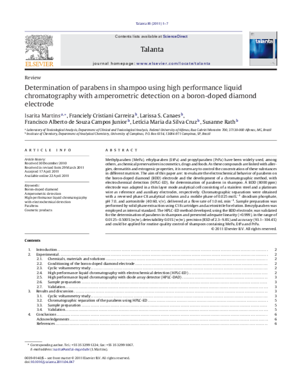 (PDF) Determination of parabens in shampoo using high performance ...