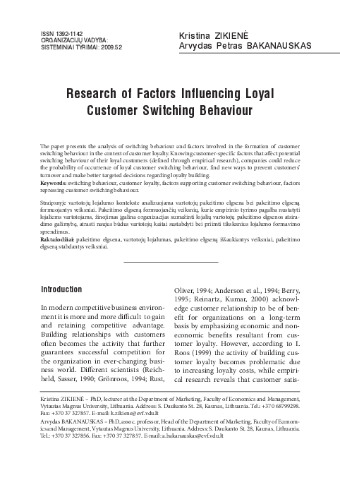 (PDF) Research of Factors Influencing Loyal Customer Switching Behaviour