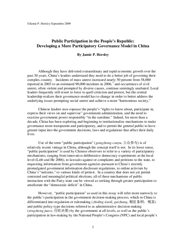 (PDF) Public Participation in the People's Republic: Developing a More ...
