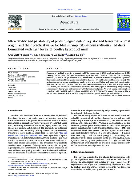 (PDF) Attractability and palatability of protein ingredients of aquatic ...