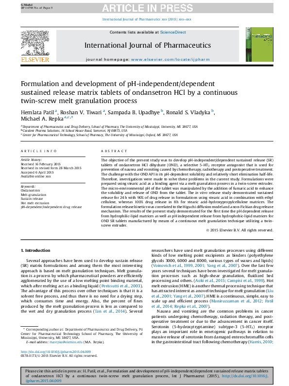 Pdf Formulation And Development Of Ph Independent Dependent Sustained