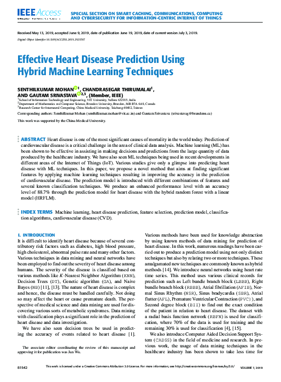 (PDF) Effective Heart Disease Prediction Using Hybrid Machine Learning ...