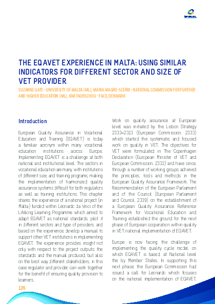(PDF) The EQAVET experience in Malta : using similar indicators for different sector and size of ...