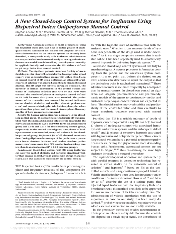 (PDF) Automated BIS Control of Isoflurane vs Manual