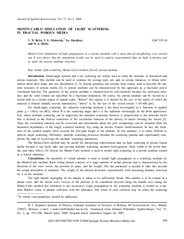 (PDF) Monte-Carlo simulation of light scattering in fractal porous media
