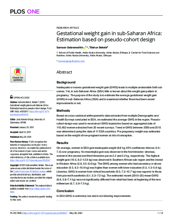 (PDF) Gestational weight gain in sub-Saharan Africa: Estimation based ...