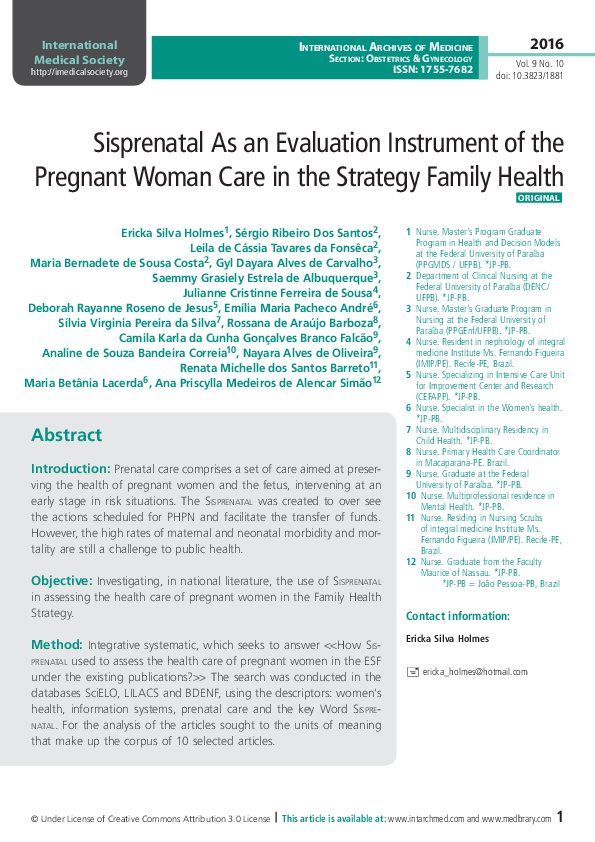 (PDF) Sisprenatal As An Evaluation Instrument of the Pregnant Woman ...