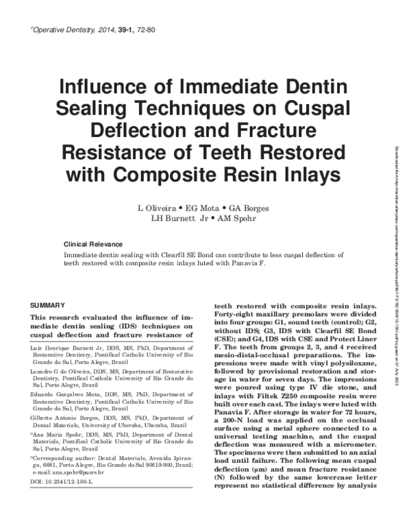 (PDF) Influence of Immediate Dentin Sealing Techniques on Cuspal ...