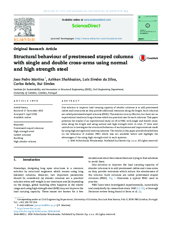 Pdf Structural Behaviour Of Prestressed Stayed Columns With Single And Double Cross Arms Using