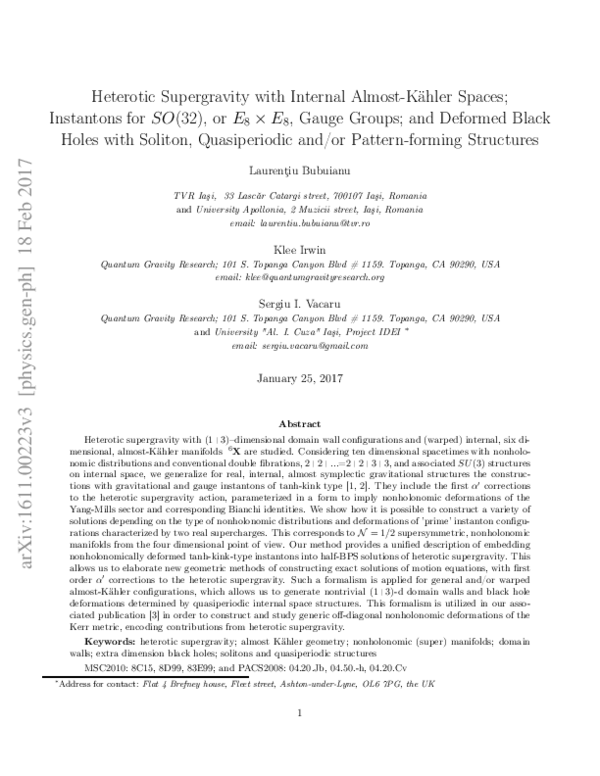 (PDF) Ju l 2 01 6 Heterotic Supergravity with Internal Almost-Kähler Configurations and Gauge SO ...