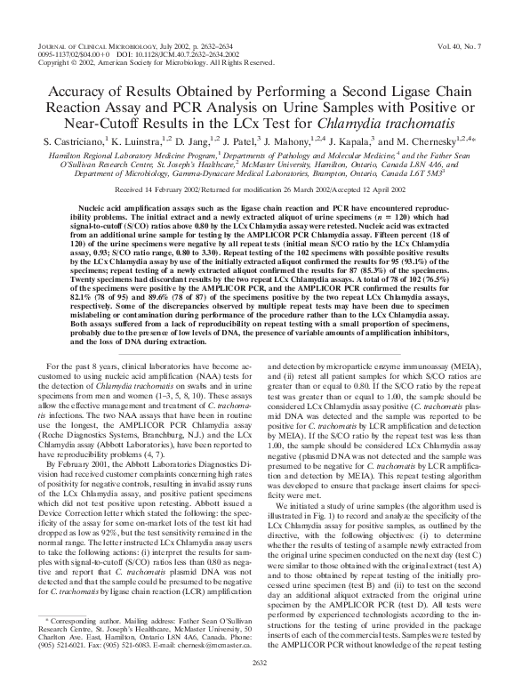 (PDF) Retesting LCx Chlamydia Assay Results in Urine
