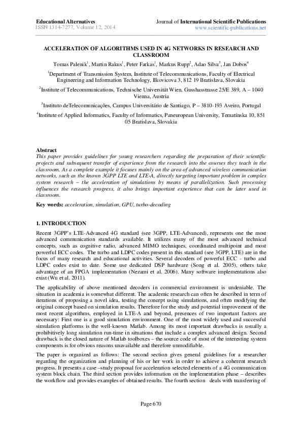 (PDF) Acceleration of Algorithms Used in 4G Networks in Research and ...
