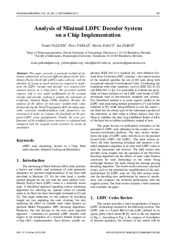 Pdf Analysis Of Minimal Ldpc Decoder System On A Chip Implementation