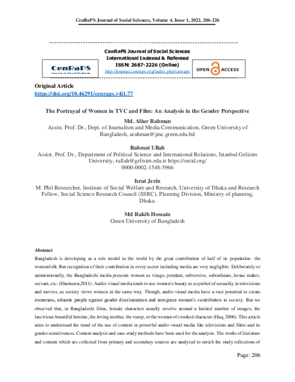 (PDF) The Portrayal of Women in TVC and Film: An Analysis in the Gender Perspective | Dr. Aliur ...