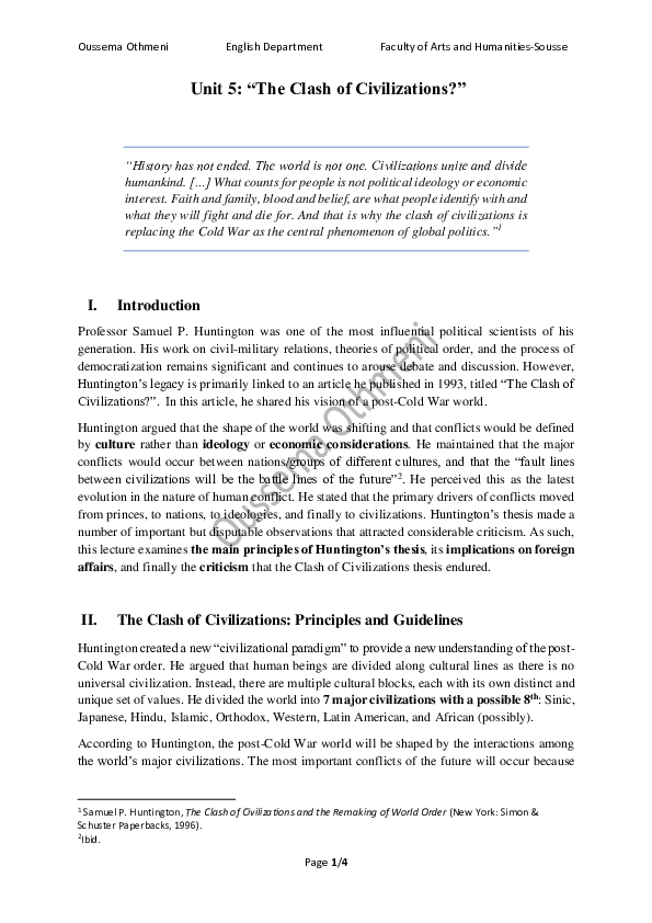 Pdf Lecture The Clash Of Civilizations