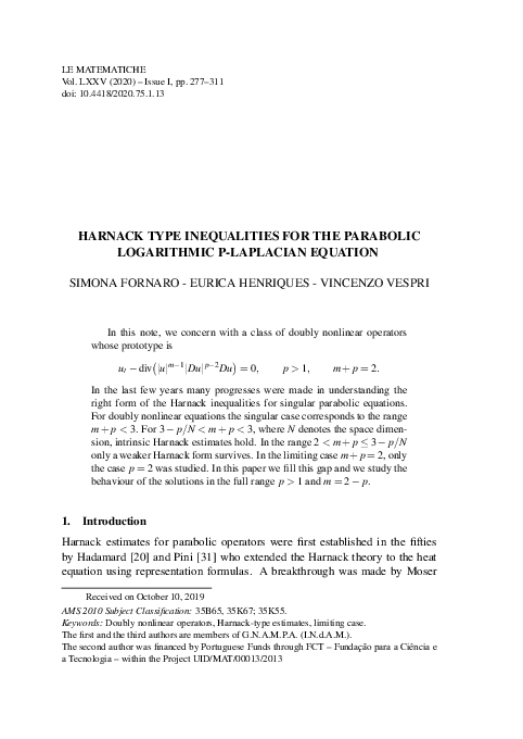 (PDF) Harnack type inequalities for the parabolic logarithmic p ... (PDF) Harnack type inequalities for the parabolic logarithmic p ...