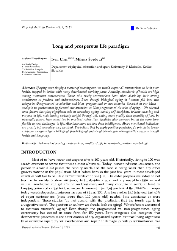 (PDF) Long and prosperous life paradigm