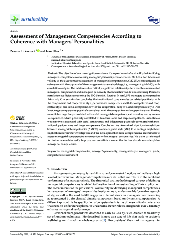 (PDF) Assessment of Management Competencies According to Coherence with ...