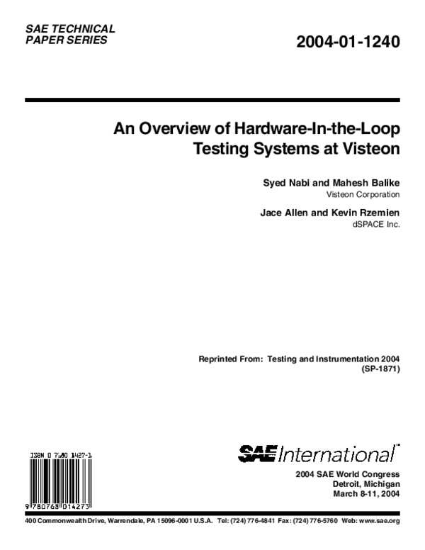 (PDF) An Overview of Hardware-In-the-Loop Testing Systems at Visteon