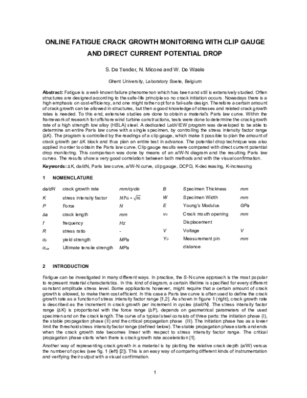 (PDF) Online fatigue crack growth monitoring with clip gauge and direct ...