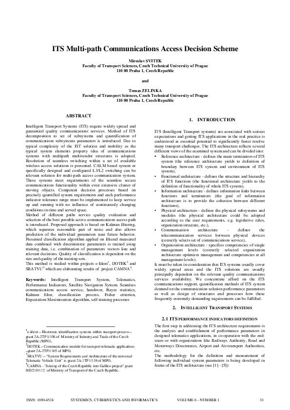 (PDF) ITS Multi-path Communications Access Decision Scheme