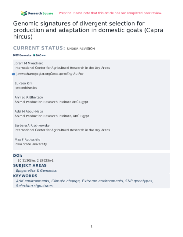 (PDF) Genomic signatures of divergent selection for production and adaptation in domestic goats ...