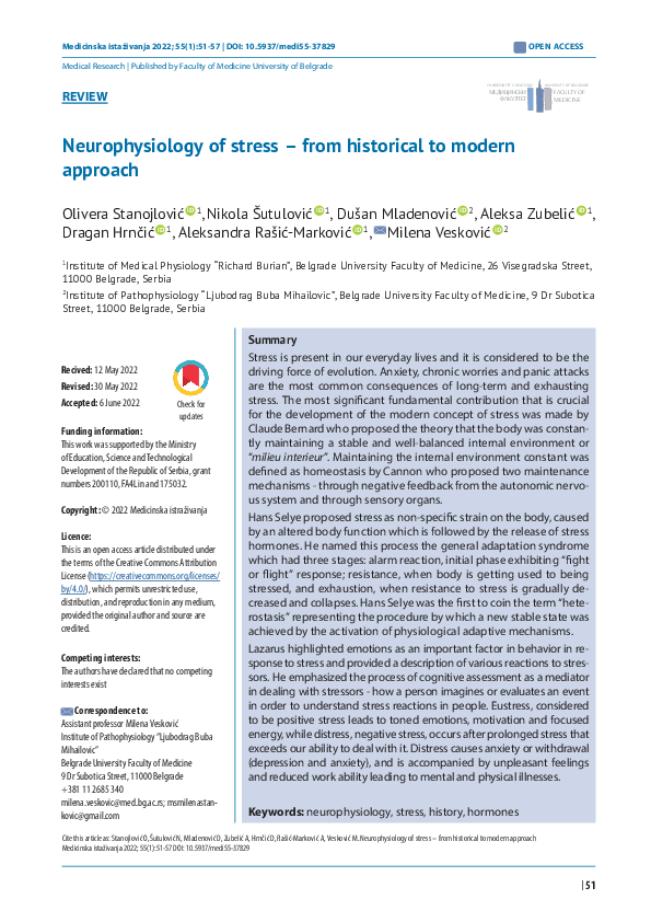 (PDF) Neurophysiology of stress: From historical to modern approach