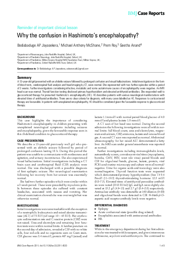 (PDF) Why the confusion in Hashimoto's encephalopathy?