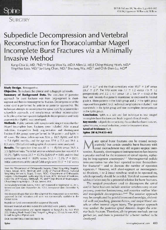 (PDF) Subpedicle Decompression and Vertebral Reconstruction for ...