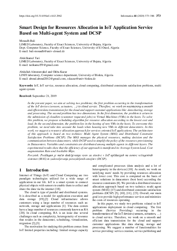 (PDF) Smart Design for Resources Allocation in IoT Application Service based on multi-agent ...