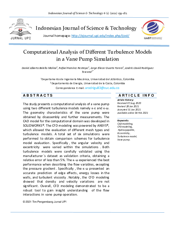(PDF) Computational Analysis of Different Turbulence Models in a Vane Pump Simulation