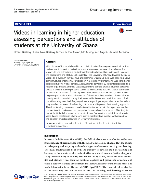 (PDF) Videos in learning in higher education: assessing perceptions and ...