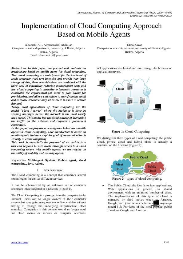 (PDF) Implementation of Cloud Computing Approach Based on Mobile Agents