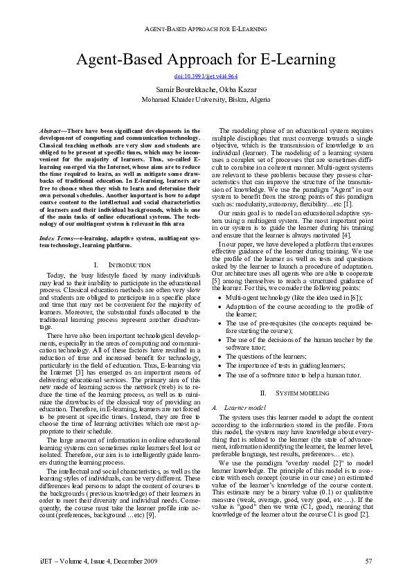 (PDF) Agent-Based Approach for E-Learning