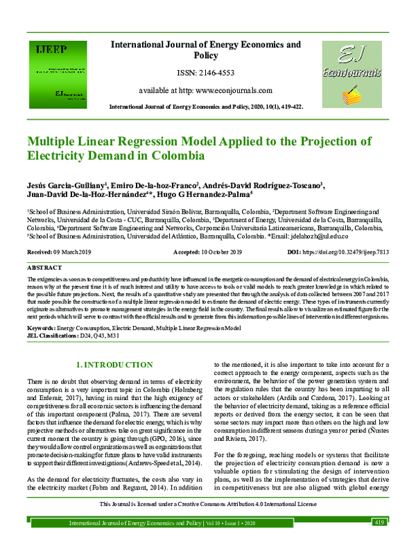 Pdf Multiple Linear Regression Model Applied To The Projection Of