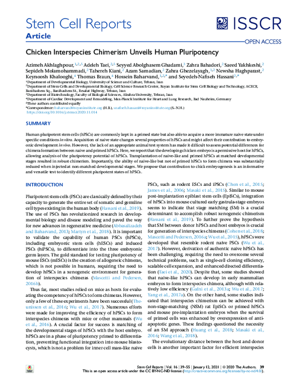 (PDF) Chicken Interspecies Chimerism Unveils Human Pluripotency