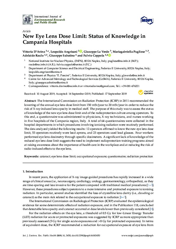 (PDF) New Eye Lens Dose Limit: Status of Knowledge in Campania Hospitals