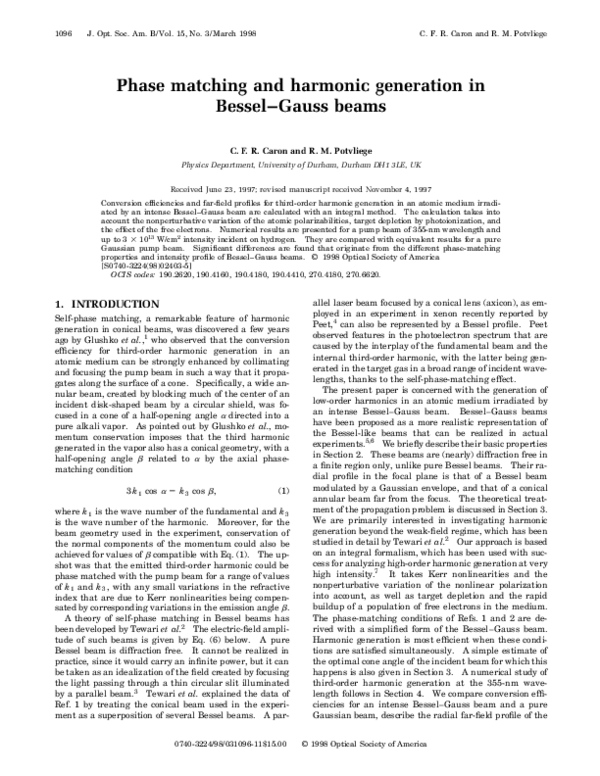 (PDF) Phase matching and harmonic generation in Bessel Gauss–beams