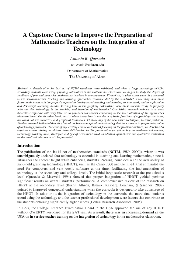 (PDF) A Capstone Course to Improve the Preparation of Mathematics ...
