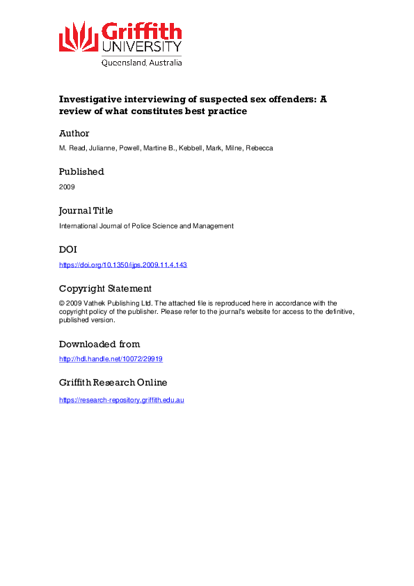 Pdf Investigative Interviewing Of Suspected Sex Offenders A Review