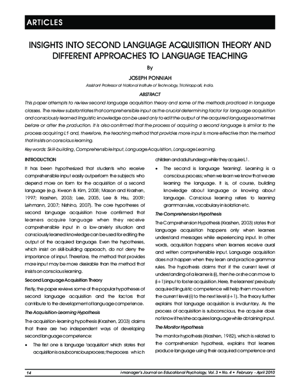 (PDF) Insights Into Second Language Acquisition Theory And Different Approaches To Language Teaching