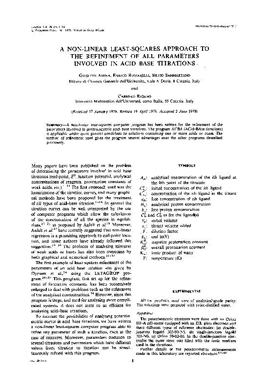 Pdf A Non Linear Least Squares Approach To The Refinement Of All Parameters Involved In Acid