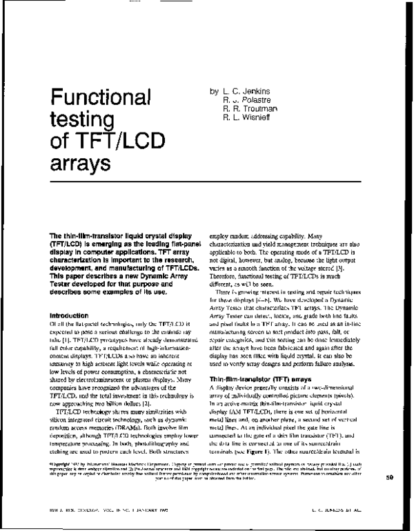 (PDF) Functional testing of TFT/LCD arrays
