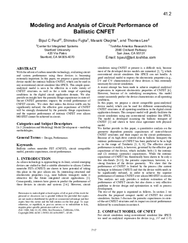 Pdf Modeling And Analysis Of Circuit Performance Of Ballistic Cnfet