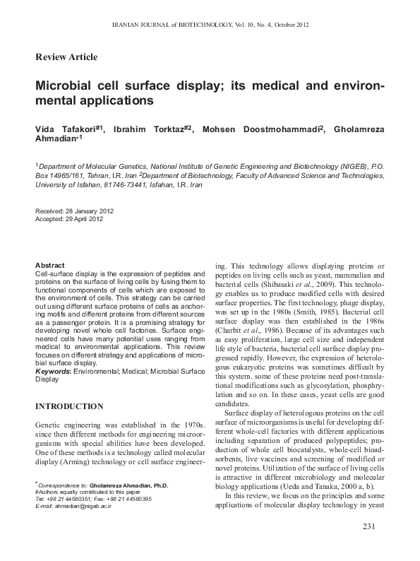 (PDF) Microbial cell surface display; its medical and environ-mental ...