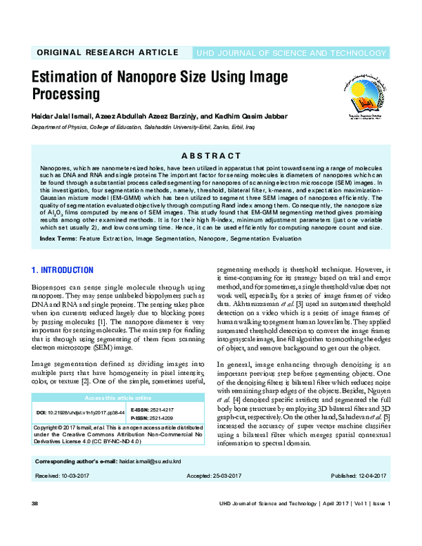 Pdf Estimation Of Nano Pore Size Using Image Processing Kadhim Qasim Jabbar