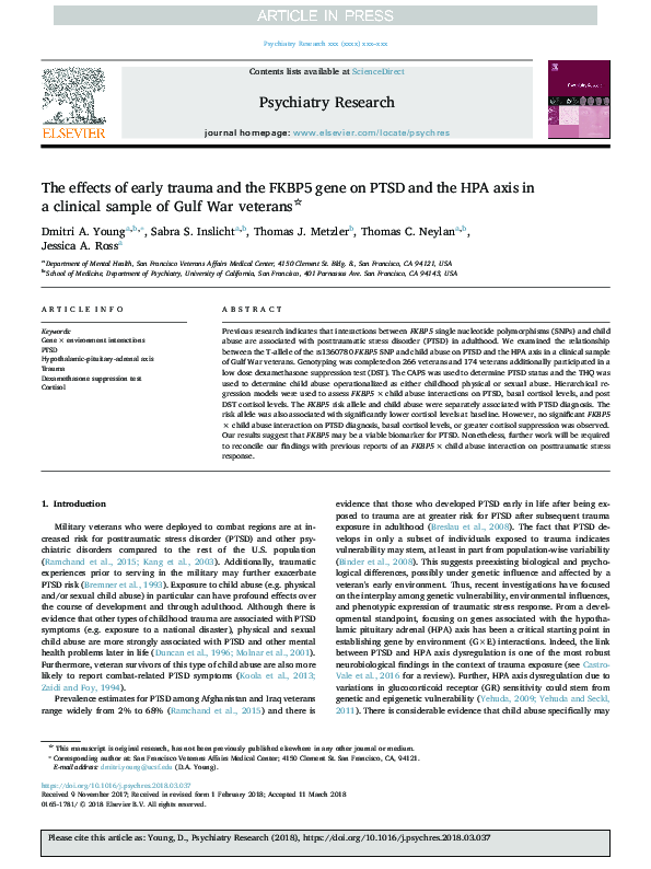(PDF) The effects of early trauma and the FKBP5 gene on PTSD and the ...